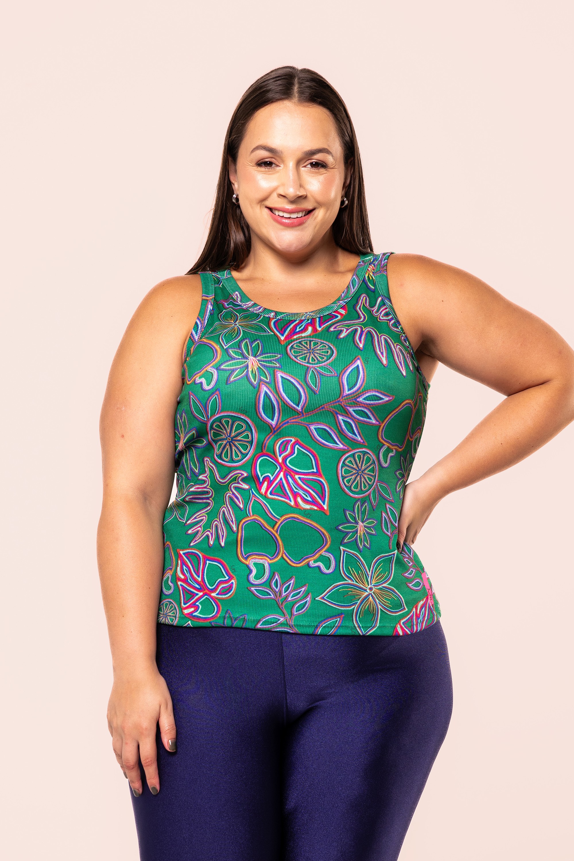 Camiseta Canelada Estampa Bordado Colorido E348 - Hipy