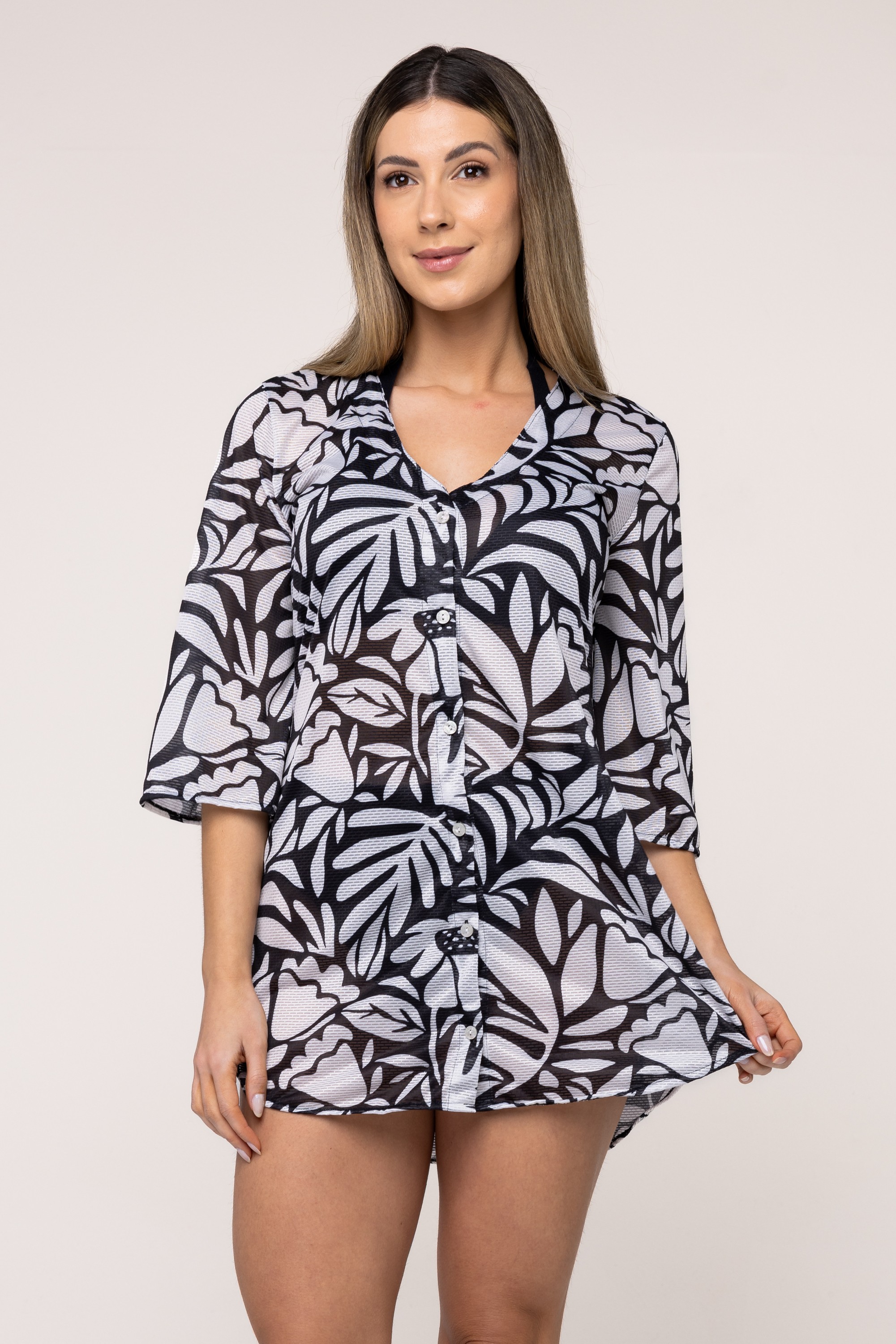 Saída De Praia Kaftan Curto Estampa Orgânico - Hipy